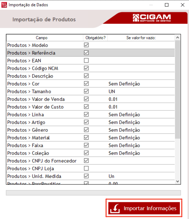 Como utilizar o importador .CSV?